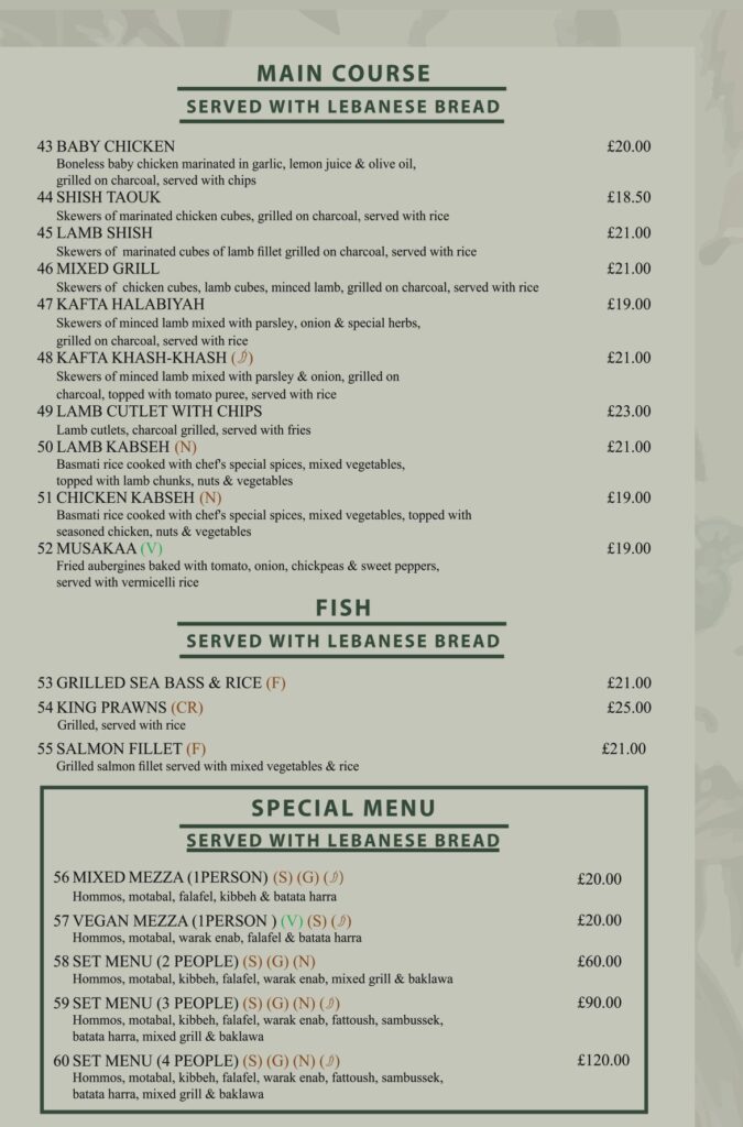 Food Menu – Oliviya Restaurant