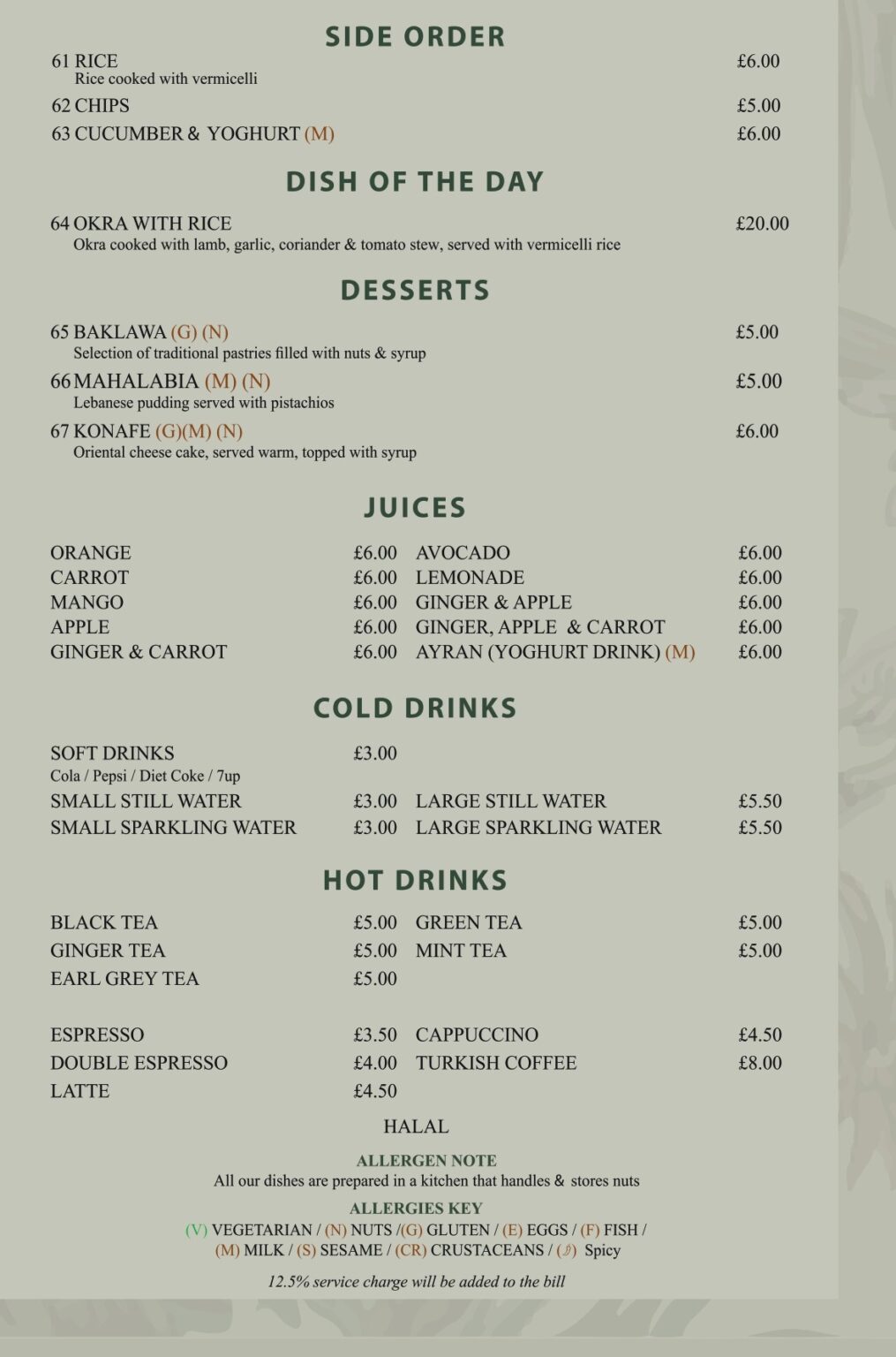 Food Menu – Oliviya Restaurant